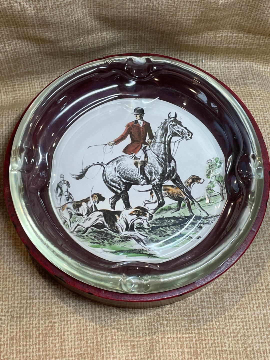 Vintage MCM Large Round English Fox Hunt Ashtray/english Fox Hunt/rare ...
