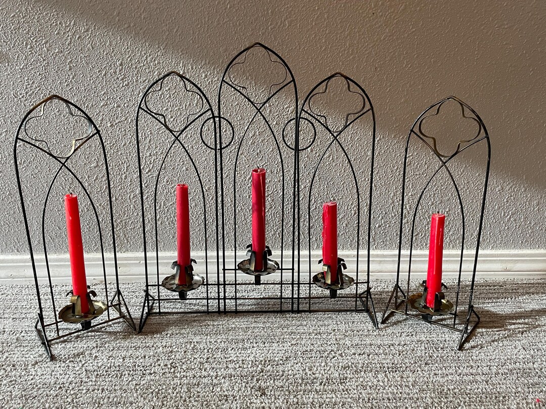 Vintage MCM Standing Gothic Style Bent Metal Candle Holder Set/unique ...