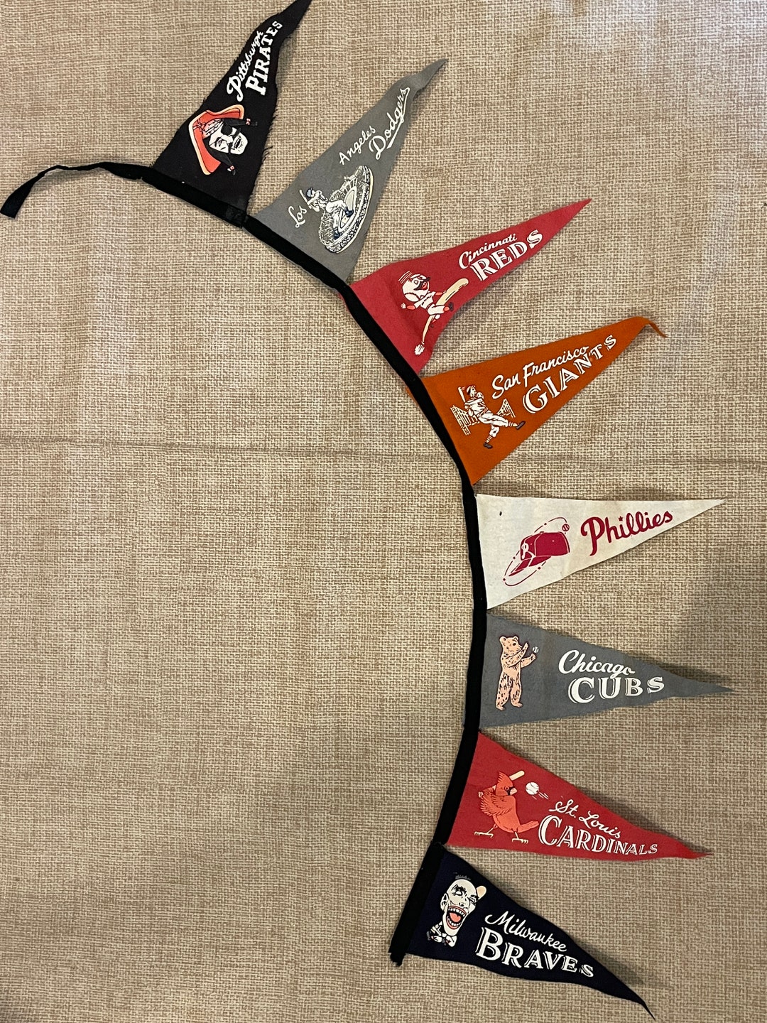 Vintage RARE 1940-50's Mini Pennant Team Banner/braves/cardinals/cubs ...