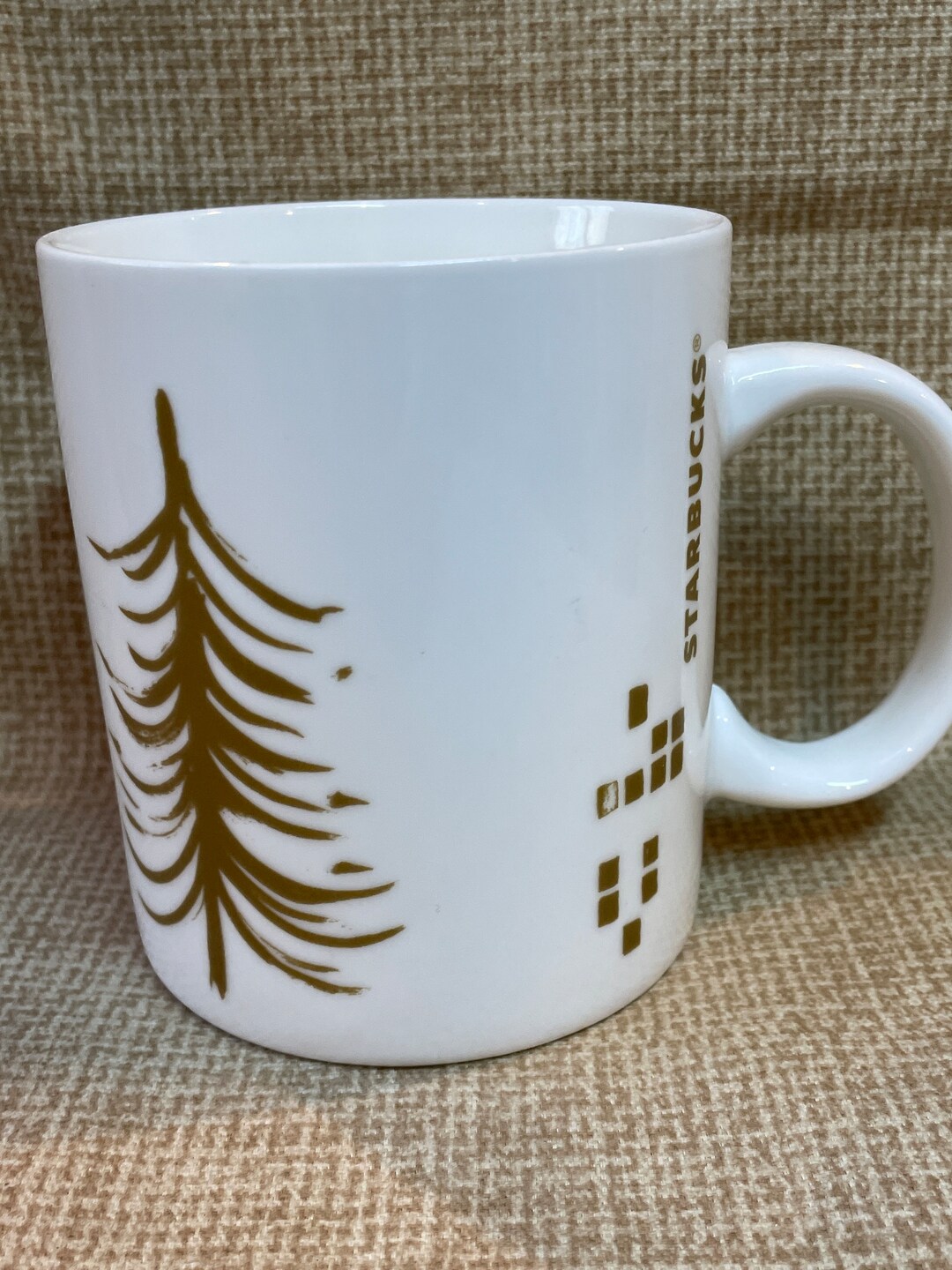 Vintage Starbucks Gold and White Tree Distressed Image Mug/holiday ...