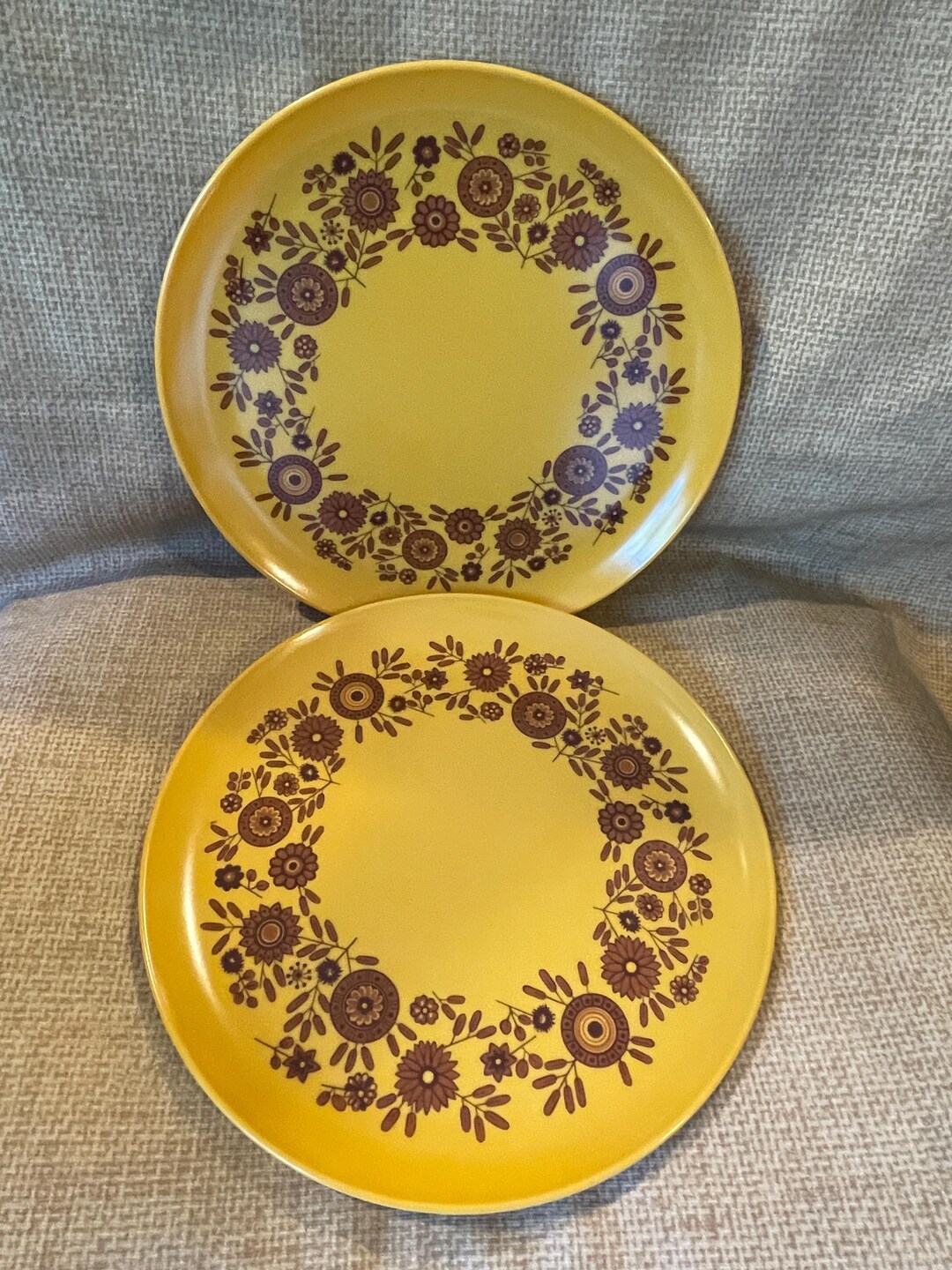 Vintage Melamine Dinnerware Plates Set of 2/gold and Brown Floral ...