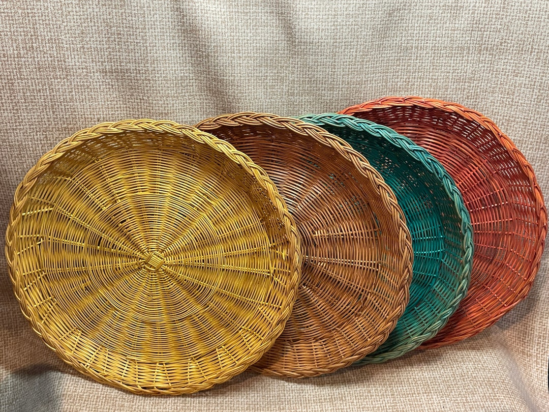 Vintage MCM Colored Wicker Paper Plate Holders Set of 4/picnic/serving ...