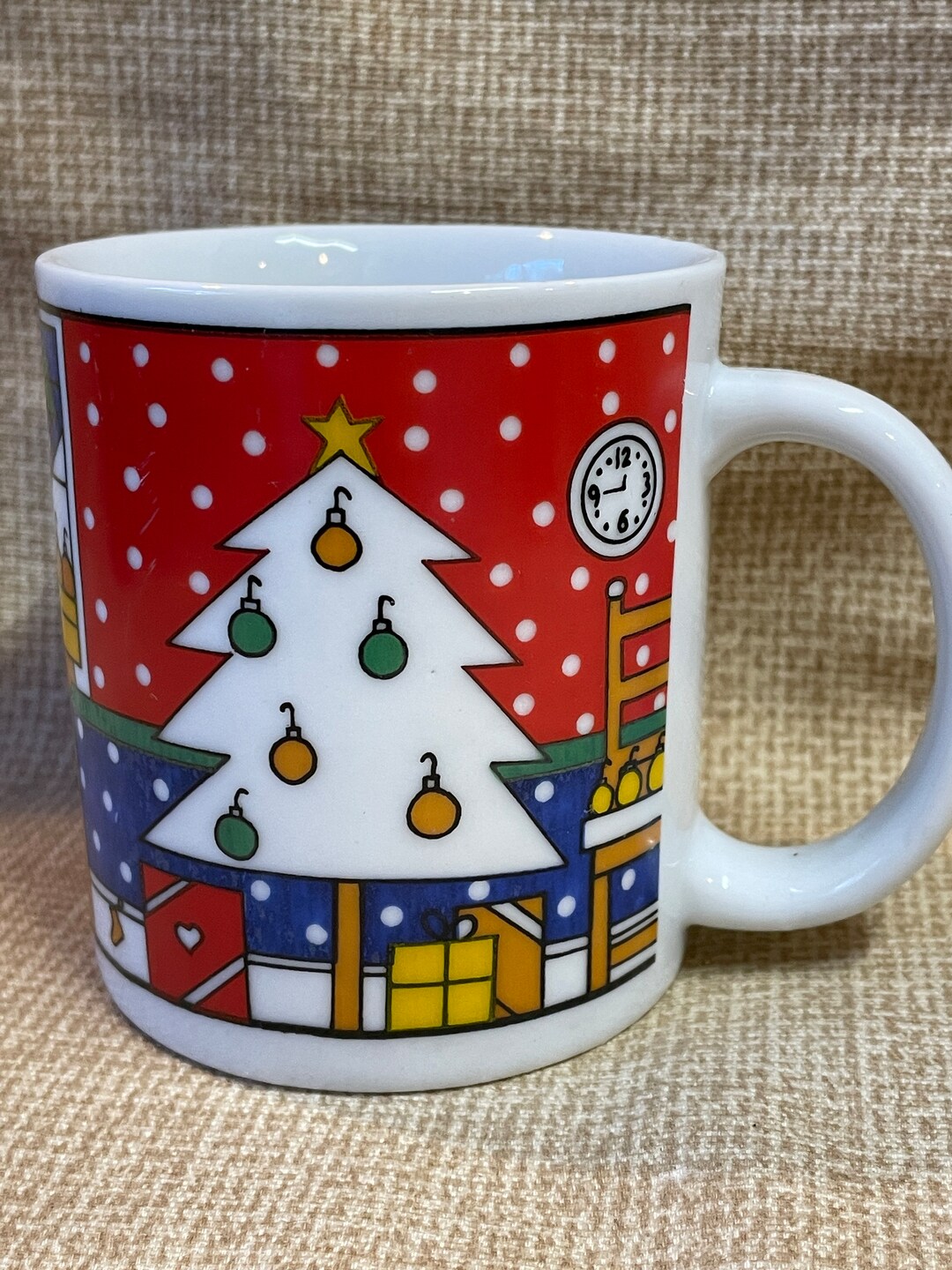 Vintage Christmas Mug/living Room Christmas Scene Mug/holiday Mug ...