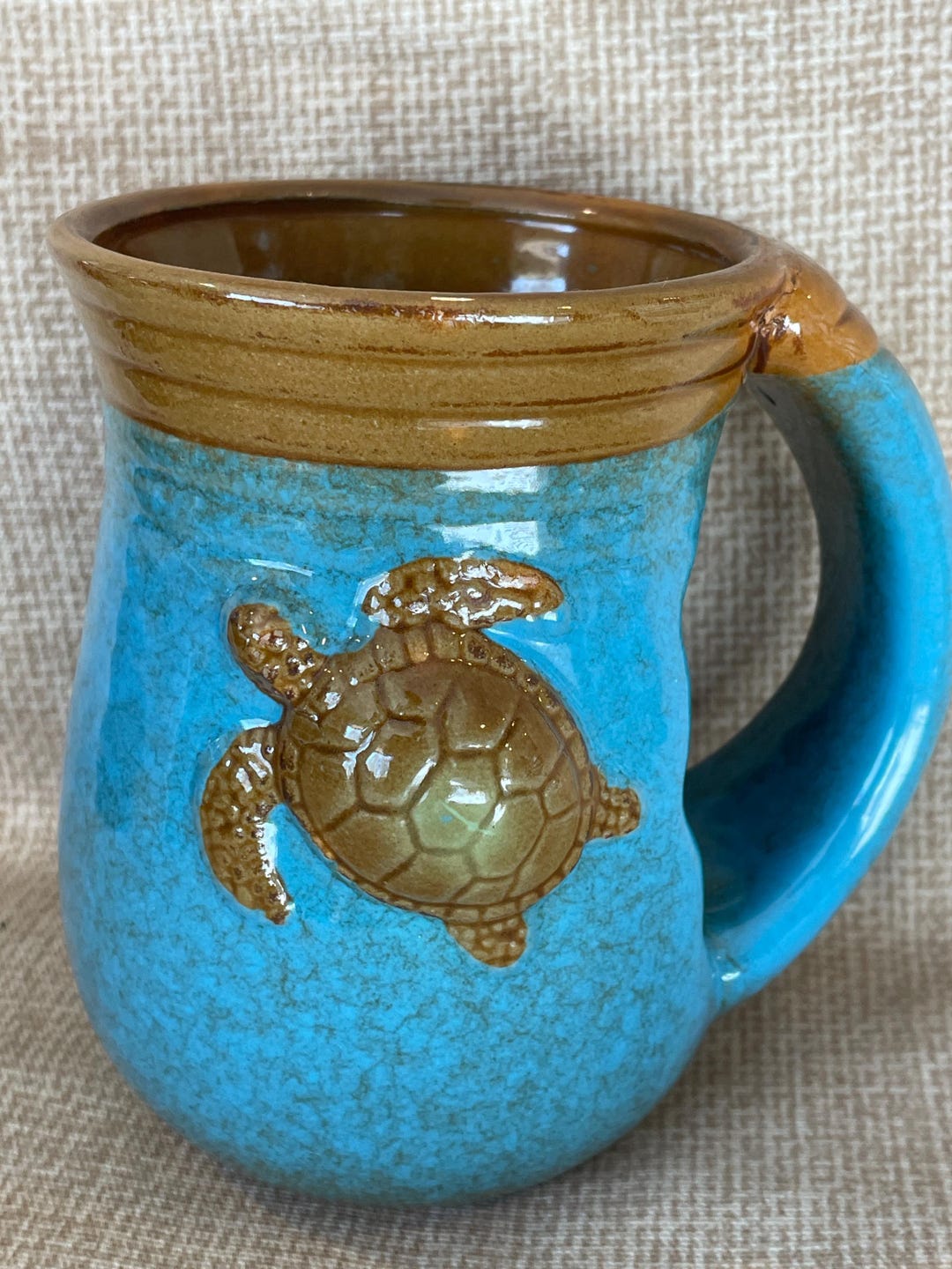 Cape Shore Pottery Sea Turtle Coffee Mug/turquoise and Brown Mug/sea ...