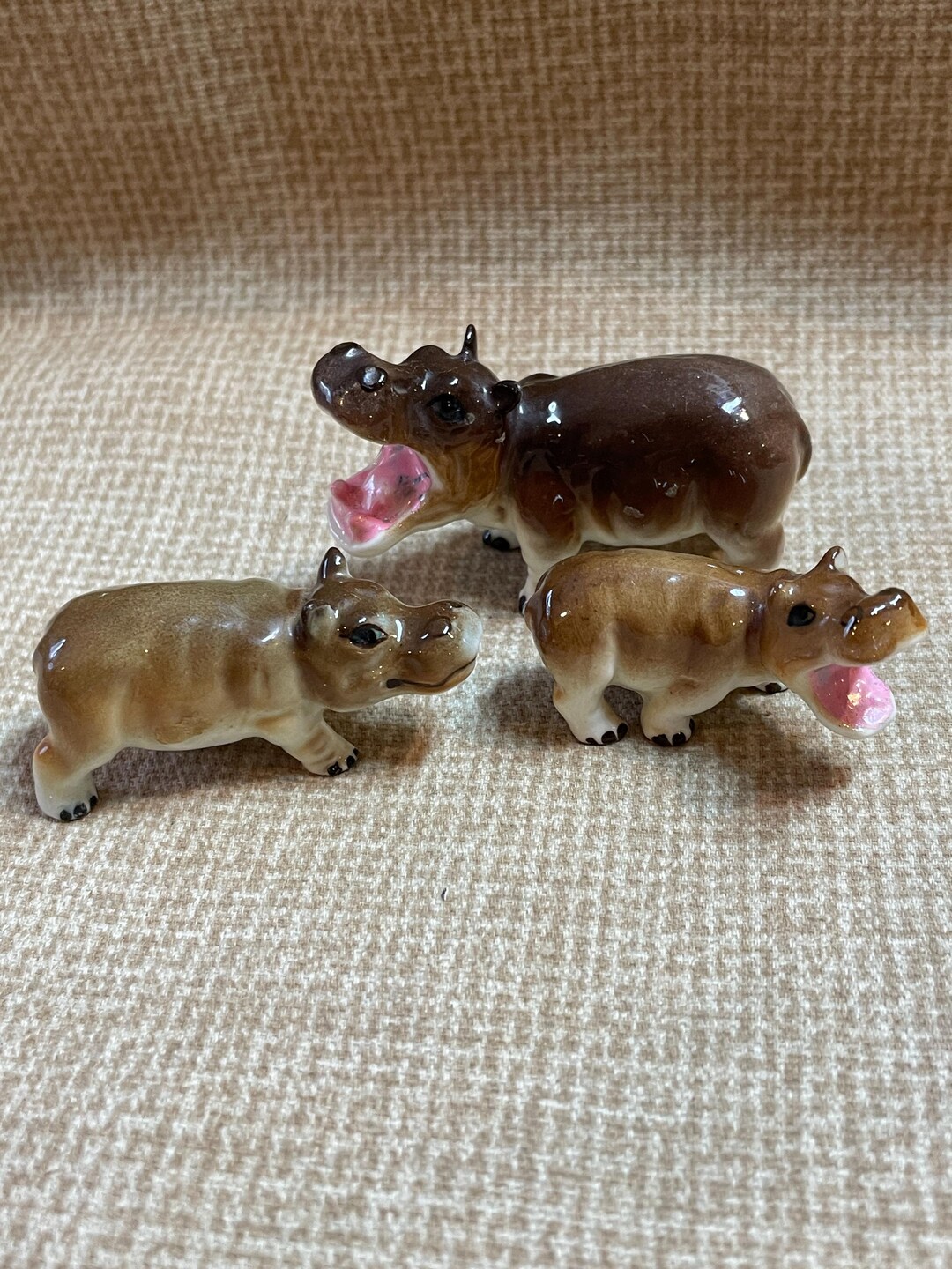Vintage Bone China Hippos Set of 3/hippopotamus Set of 3/small Hippo ...