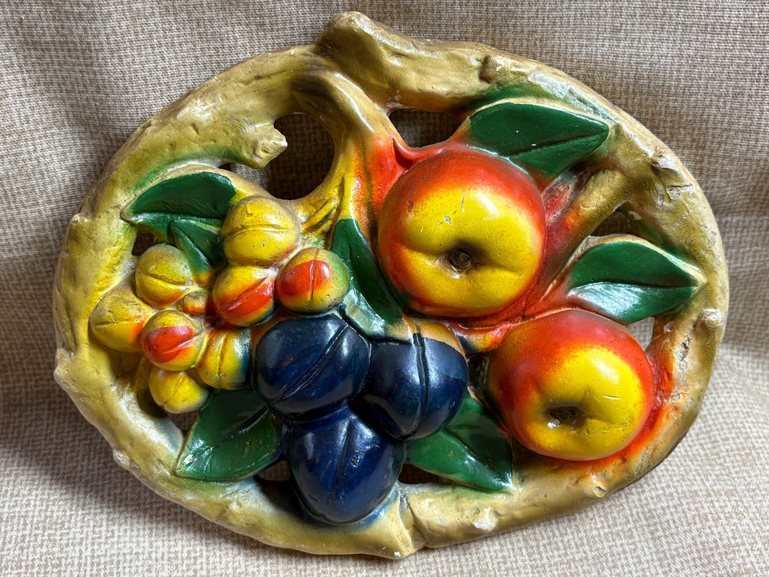 Vintage Chalk Ware Large Fruit Melody/kitchen Chalkware Fruits/oval ...