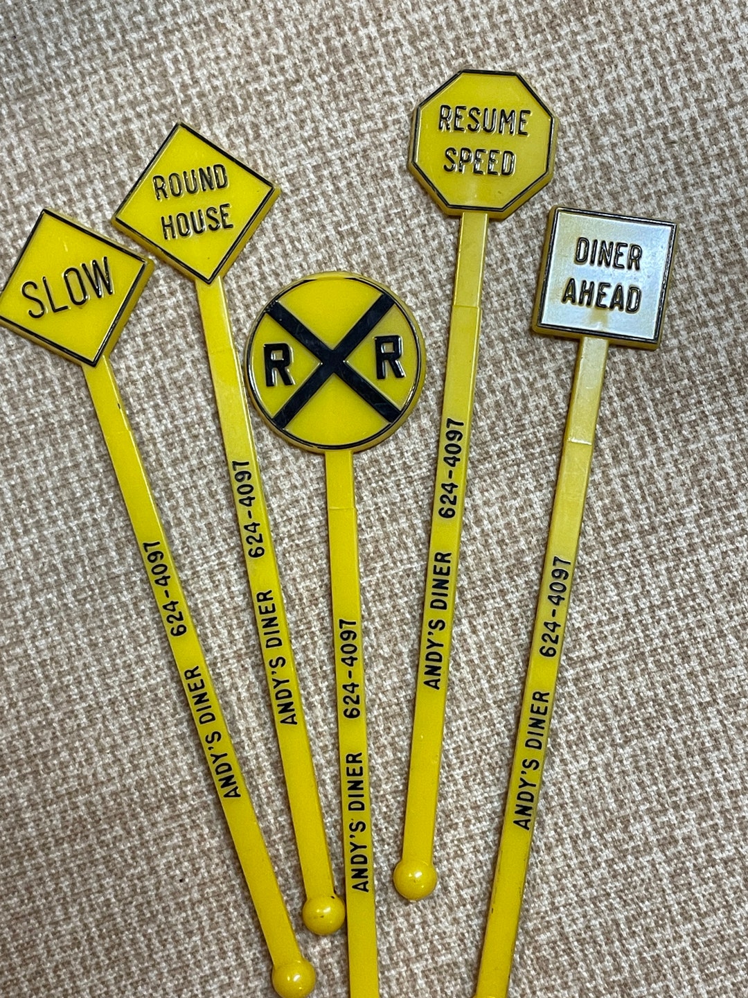 Vintage 70's Bar Stir Sticks/yellow Stir Sticks/road Sign - Etsy