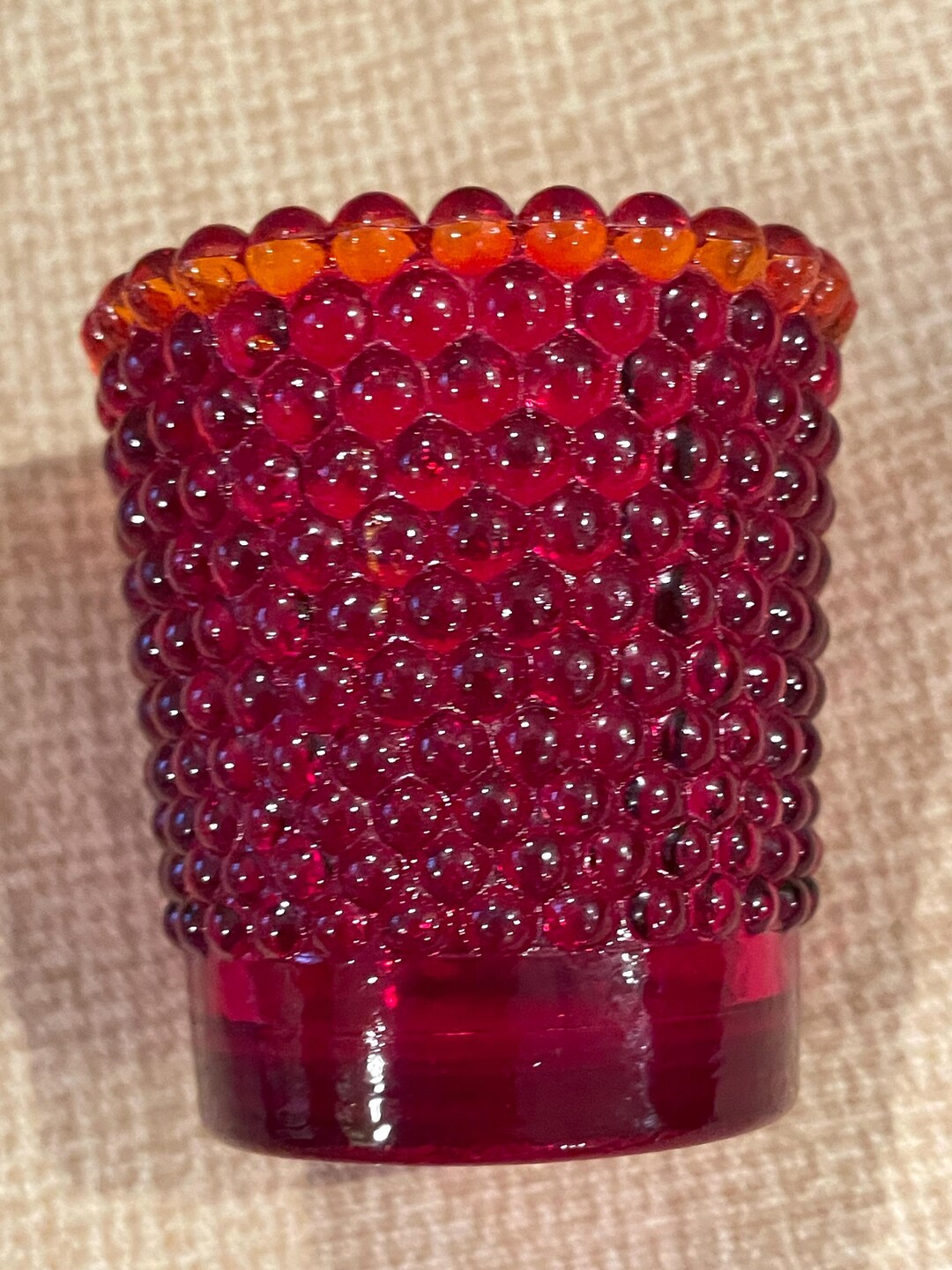 Vintage Uranium Ruby Red Glass Votive Holder/red Hobnail Glass Votive ...