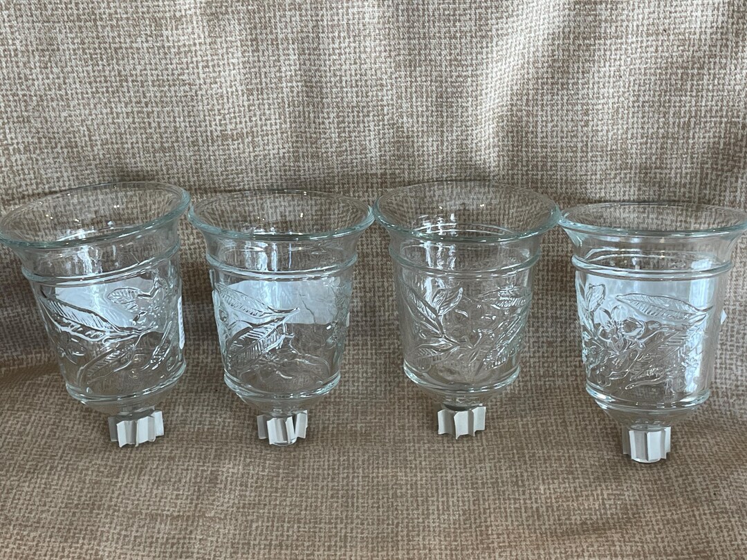 Vintage Home Interiors USA Clear Glass Raised Flower Images Votive ...