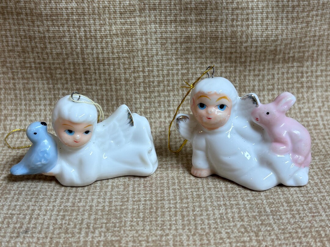 Vintage Bone China Miniature Angel Christmas Ornaments Set of 2 ...