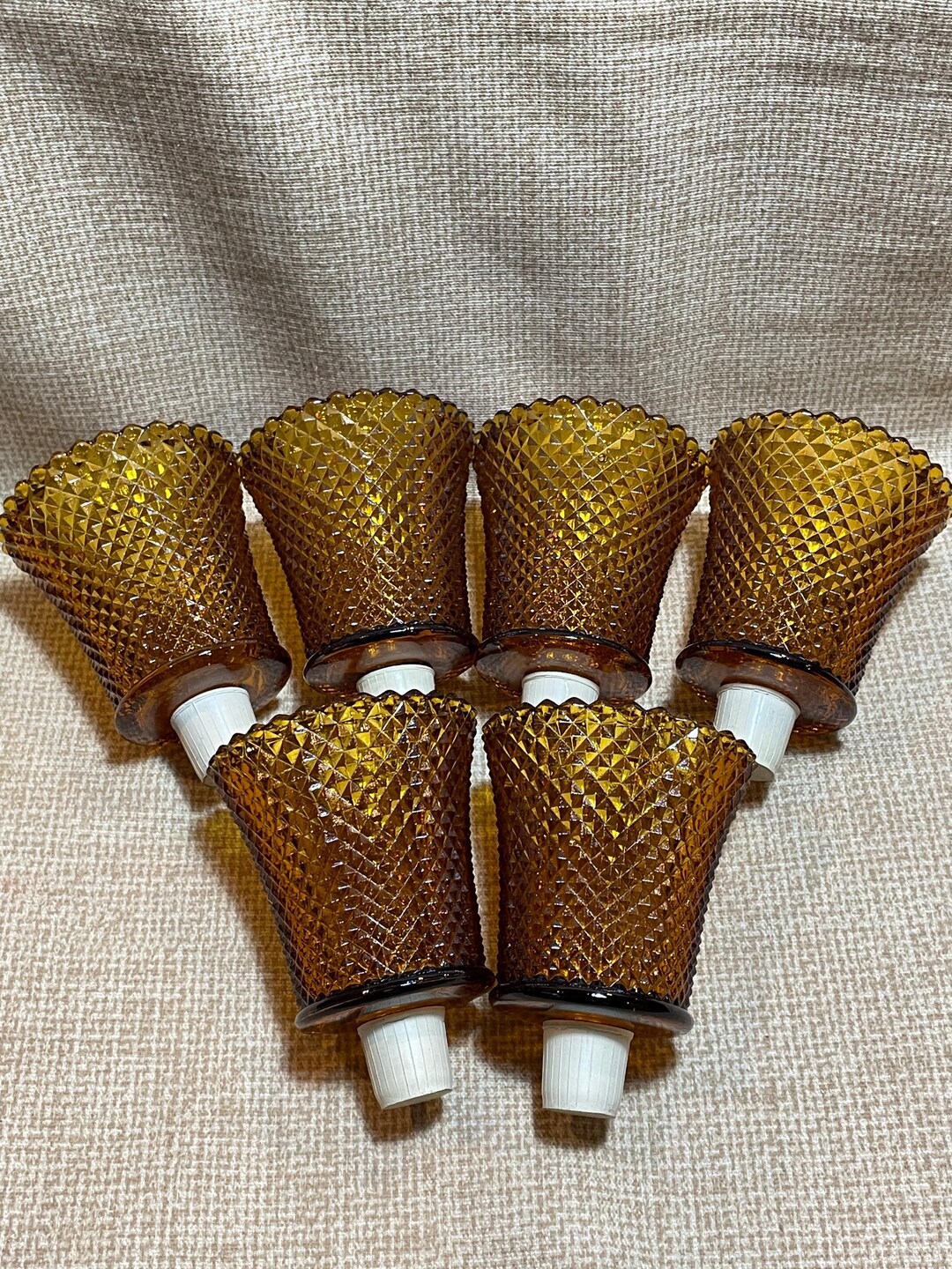 Vintage Home Interiors Amber Glass Pointed Diamond Votive Cups Set of 2 ...