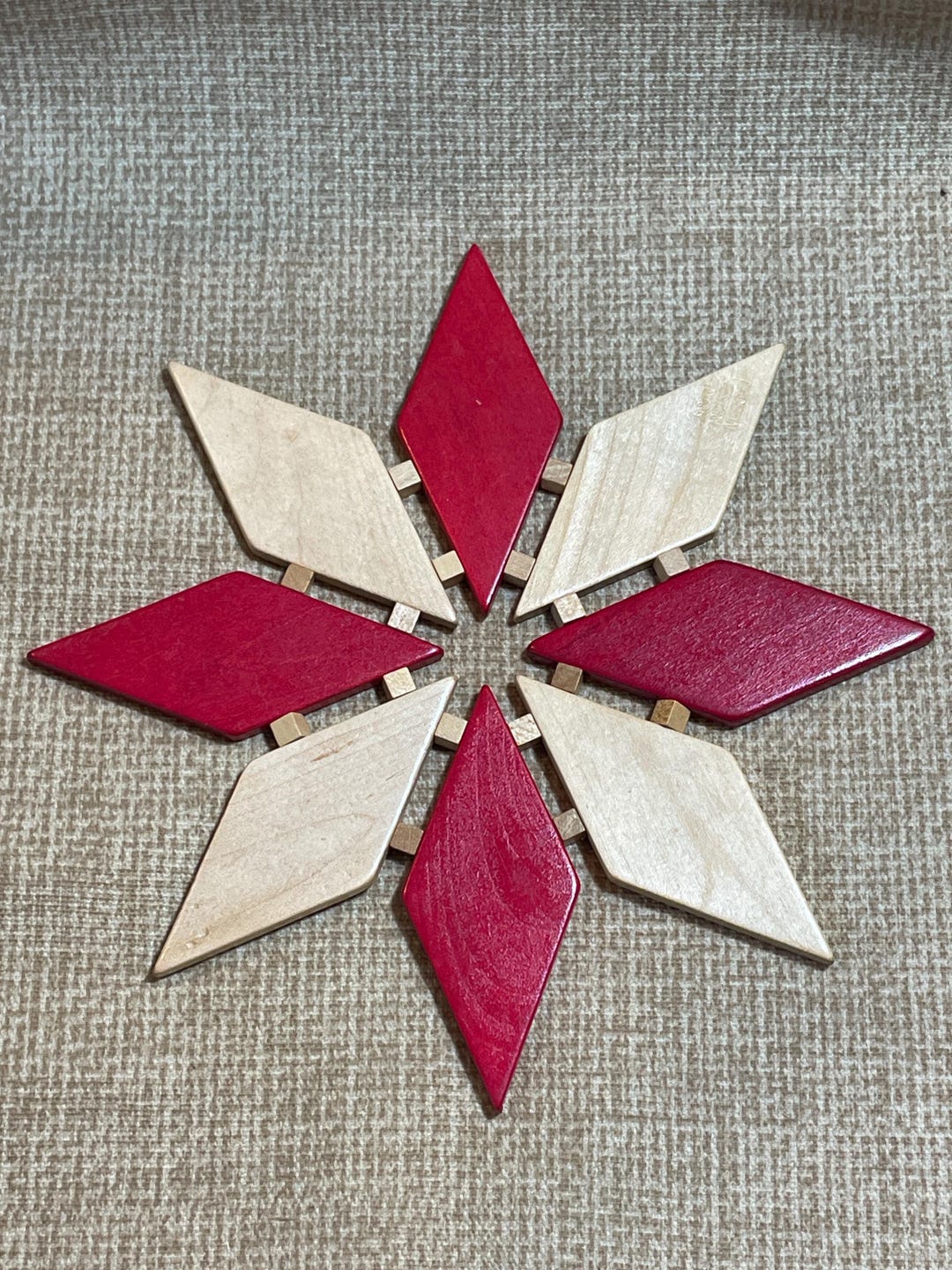 Vintage Western Germany Wood Star Trivet/eight Diamond Shape Bright Red ...