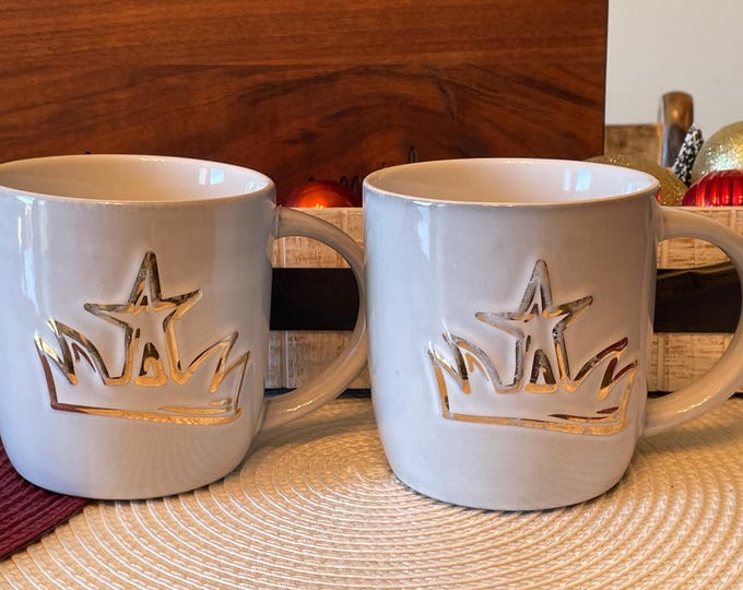 Starbucks Crown and Star Anniversary Mugs/grey Stoneware Mug With Gold ...