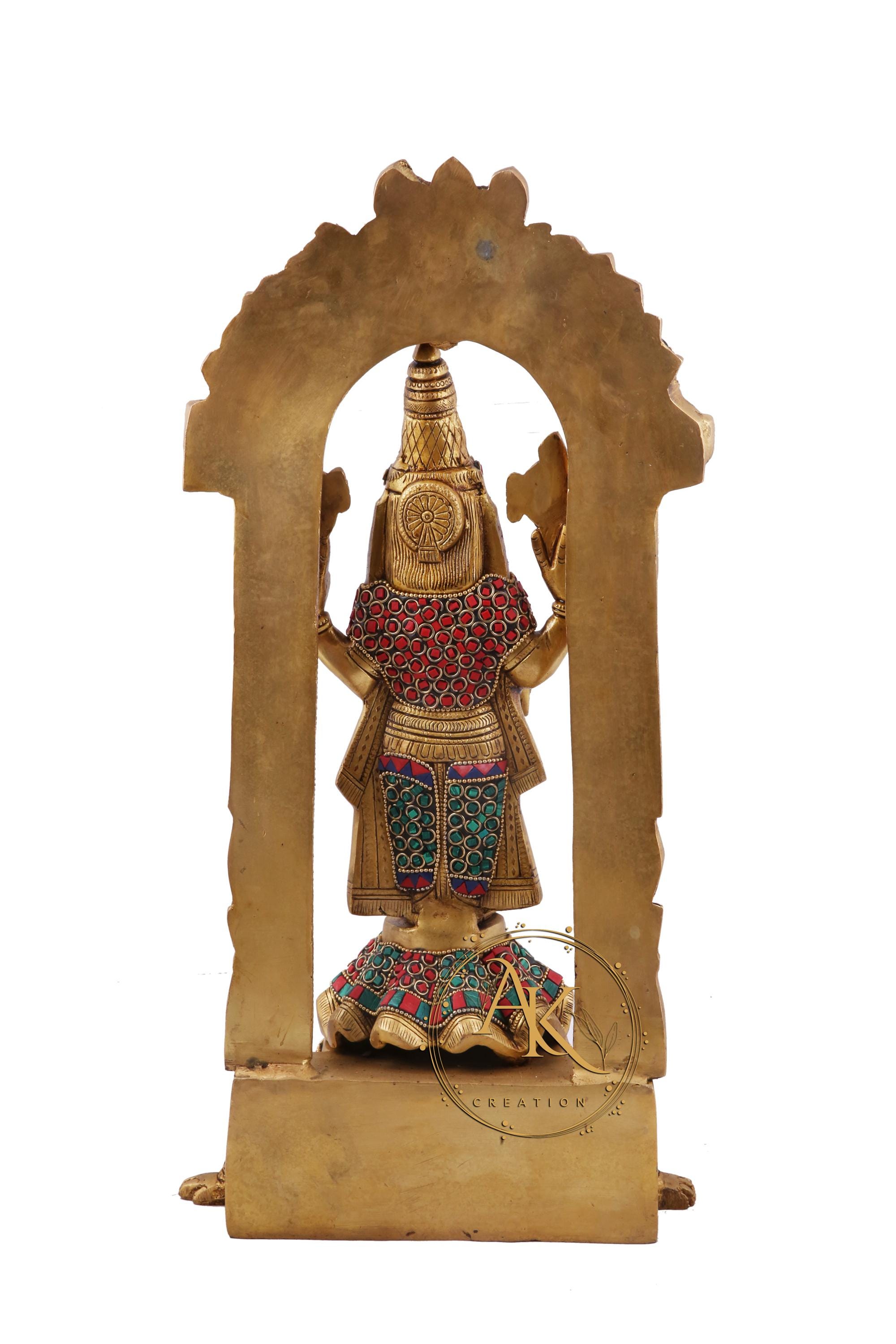 Brass Lakshmi Goddess Statue in Stonework, 41.91cm Big Laxmi Idol on ...