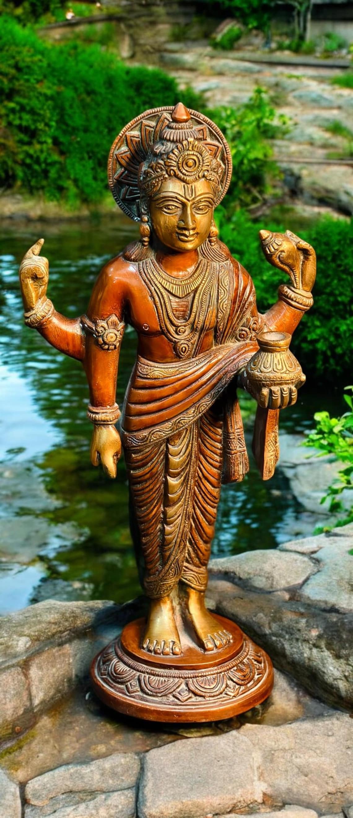 Majestic 15" Brass Dhanvantari Statue - Divine Healer & Ayurvedic Deity ...