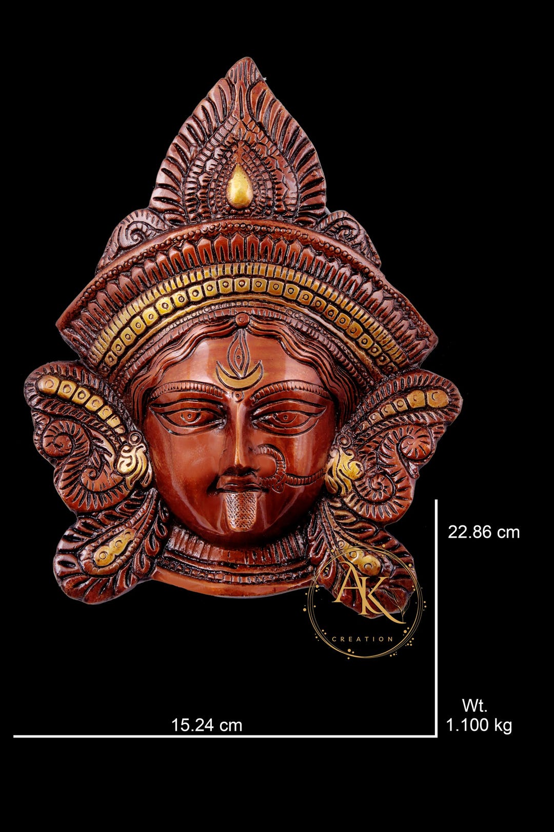 9" Brass Goddess Kali Mask , Maa Kalika Devi Face Wall Hanging; Large ...