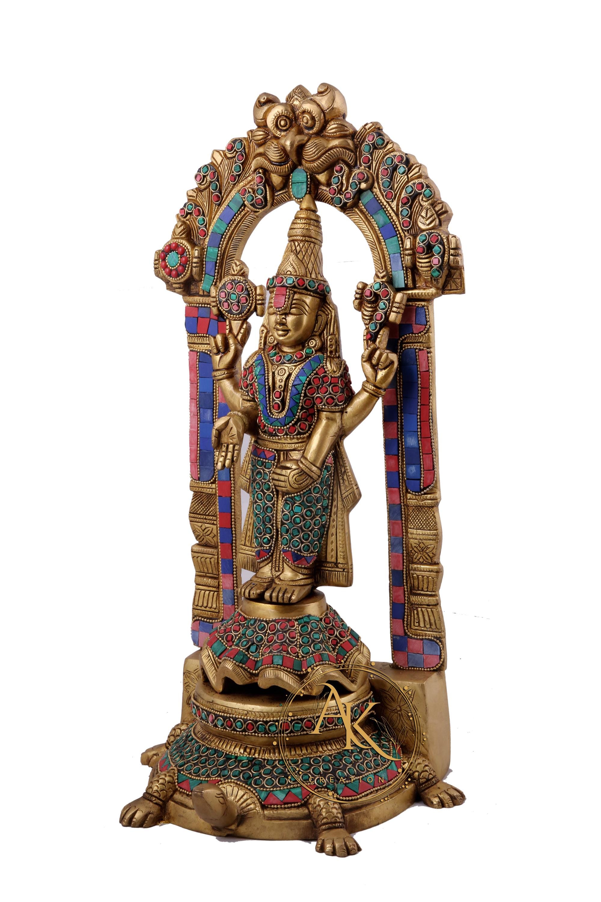Brass Lakshmi Goddess Statue in Stonework, 41.91cm Big Laxmi Idol on ...