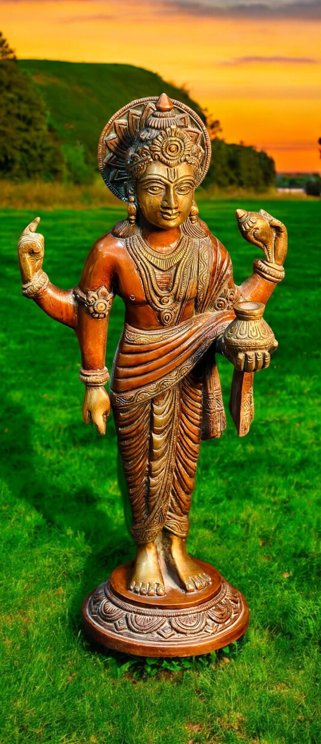 Majestic 15" Brass Dhanvantari Statue - Divine Healer & Ayurvedic Deity ...
