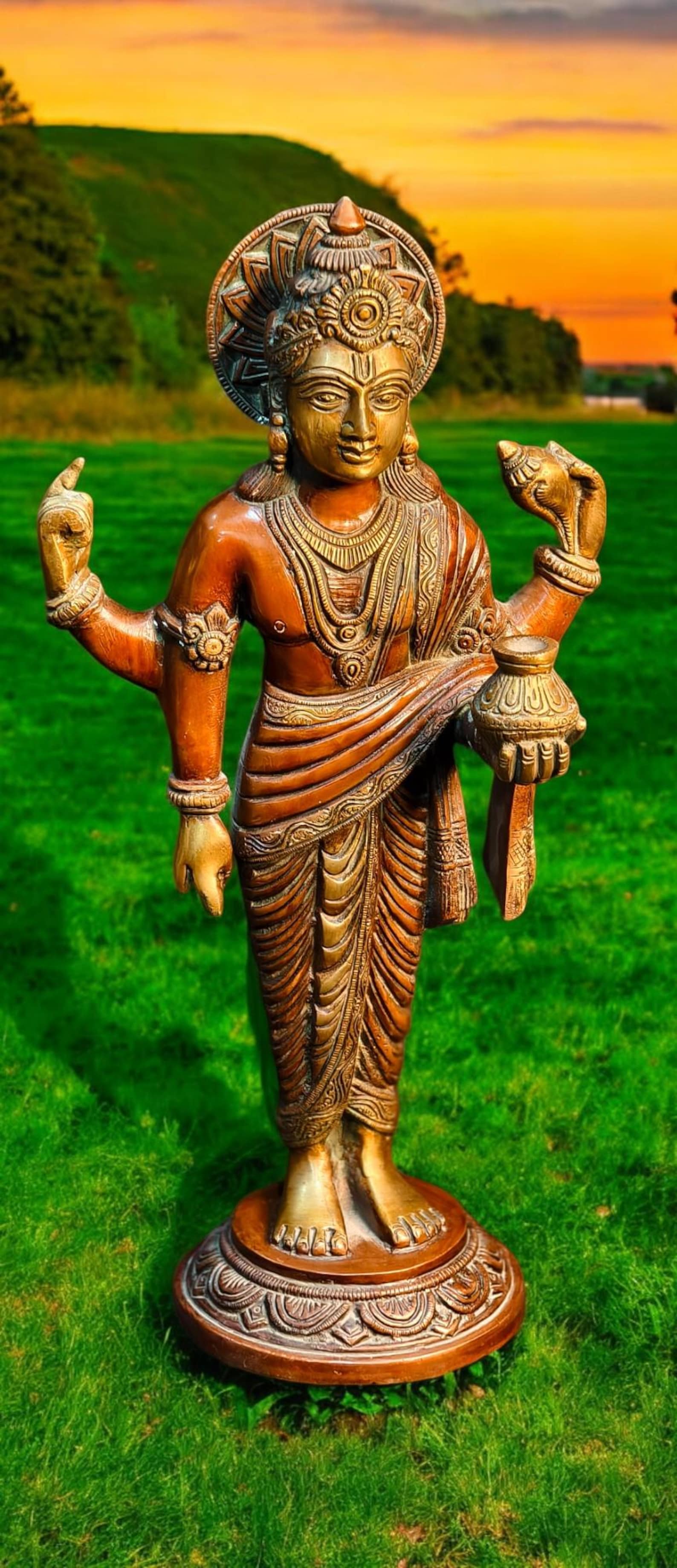 Majestic 15" Brass Dhanvantari Statue - Divine Healer & Ayurvedic Deity ...