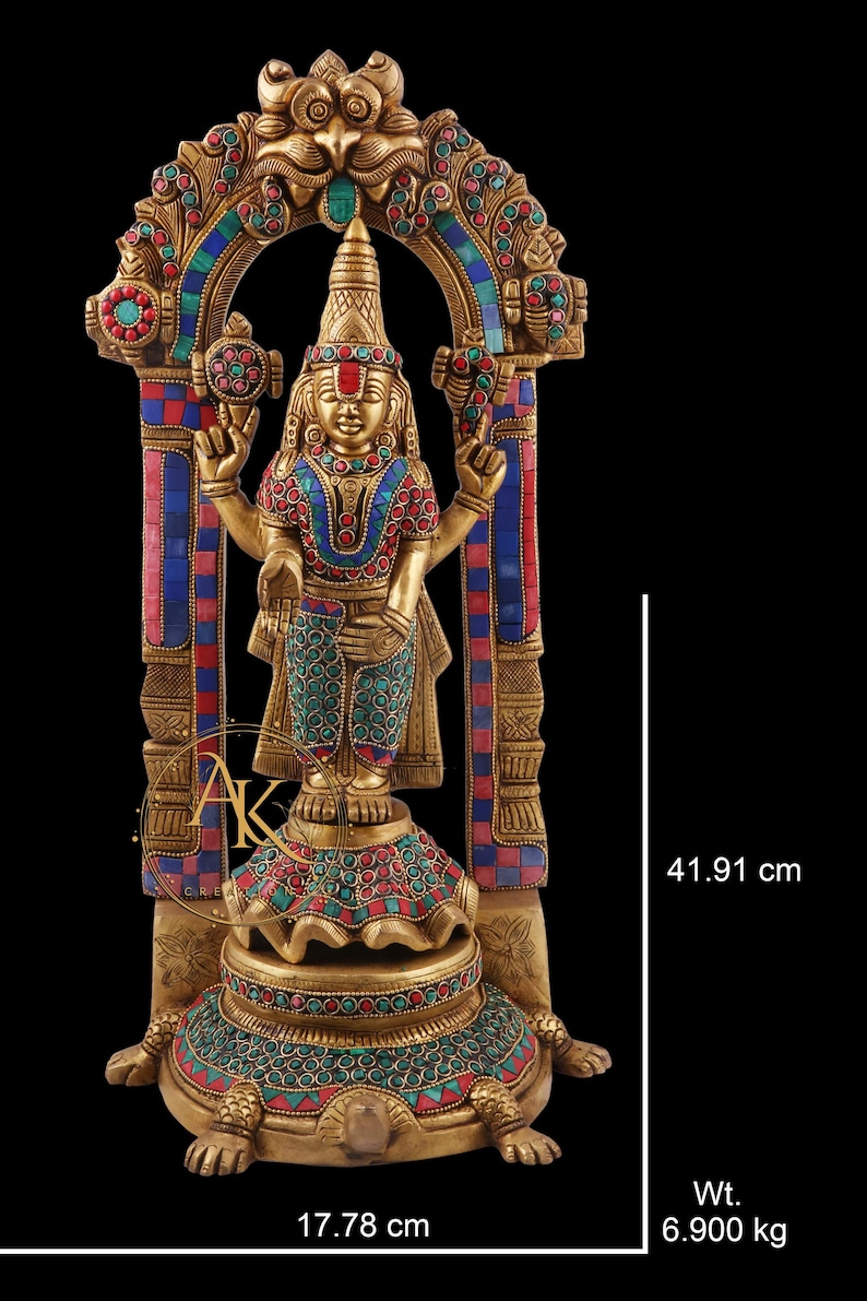Brass Lakshmi Goddess Statue in Stonework, 41.91cm Big Laxmi Idol on ...