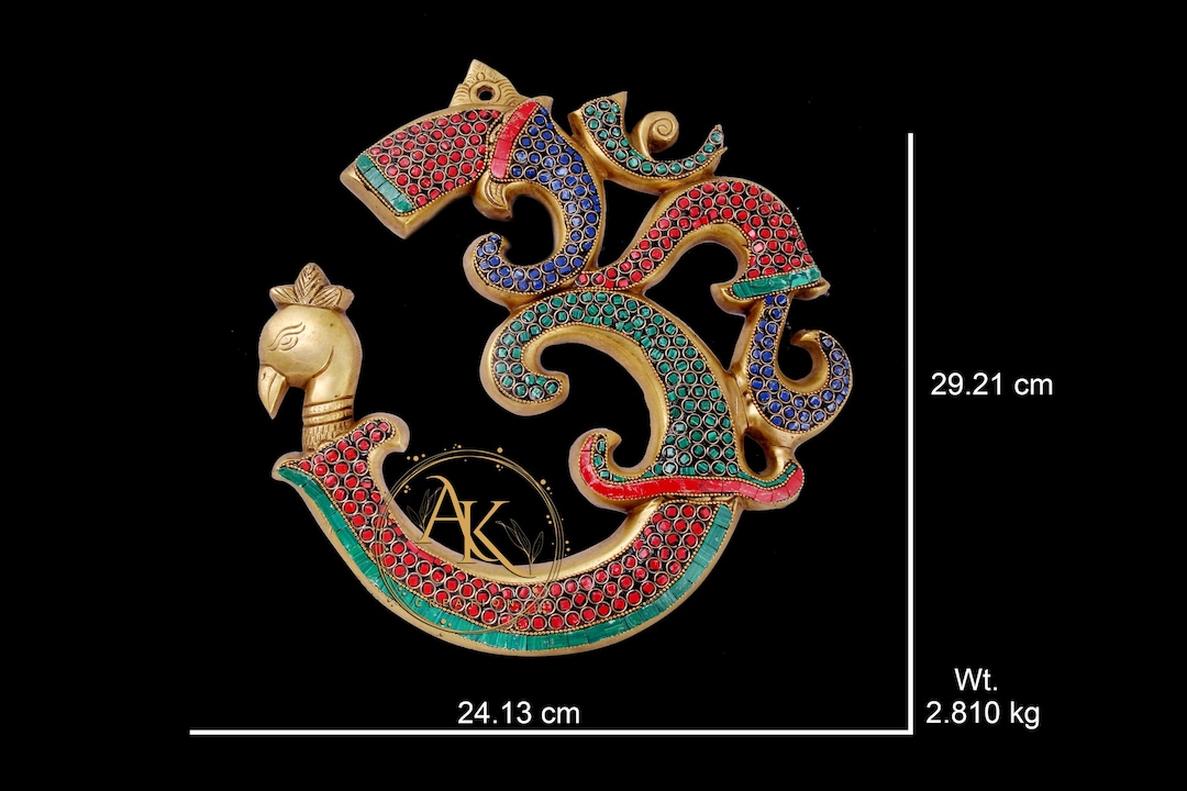 11.5 Inches Hindu Religious Symbol Brass OM Metal Statue for Home ...