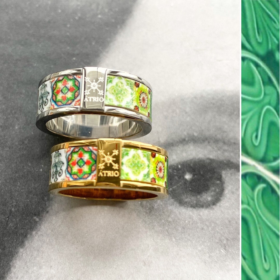 Atrio Tile Ring Portugal GREEN Tiles Stainless STEEL Portuguese Antique ...
