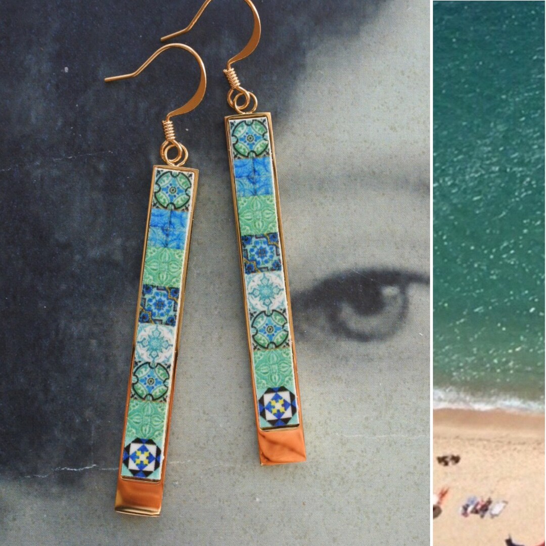 Earrings Atrio Matchstick Bar Portugal Tile Turquoise Azulejo Caldas Da ...