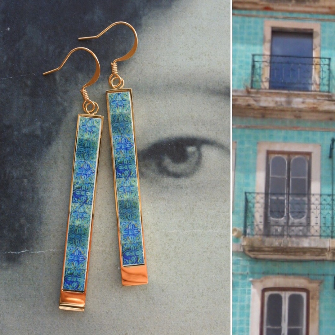 Earrings Atrio Matchstick Bar Portugal Tile Turquoise Azulejo Caldas Da ...
