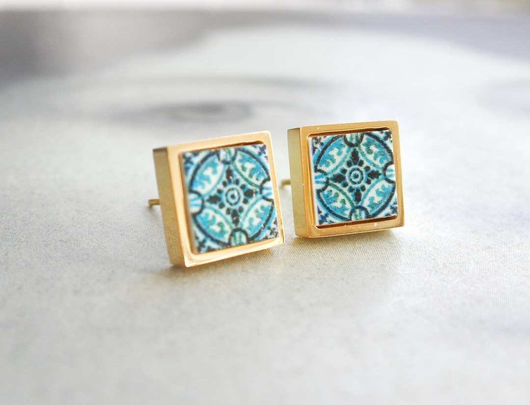 Atrio Tile Earring Portuguese Tile Stud Earring Portugal Tile Earring ...