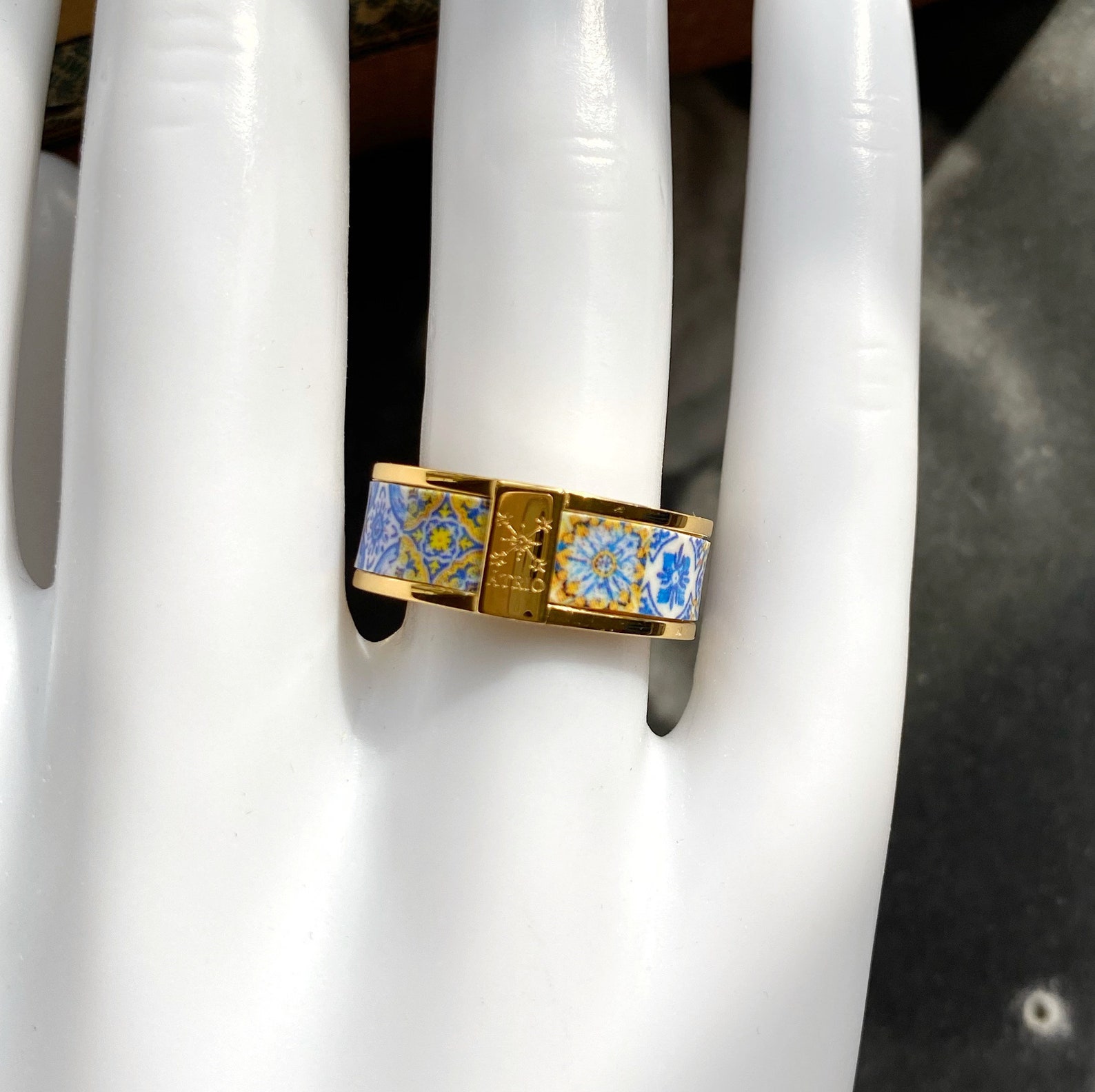 Atrio Tile Ring Portugal Gold Blue Tiles Stainless STEEL - Etsy