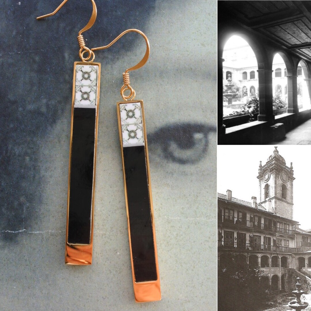 Atrio Matchstick Bar Earrings Black and White Tile Azulejo MINIMALIST ...