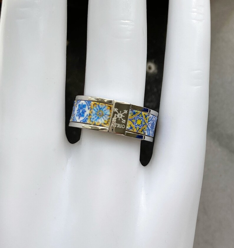 Atrio Tile Ring Portugal Gold Blue Tiles Stainless STEEL - Etsy