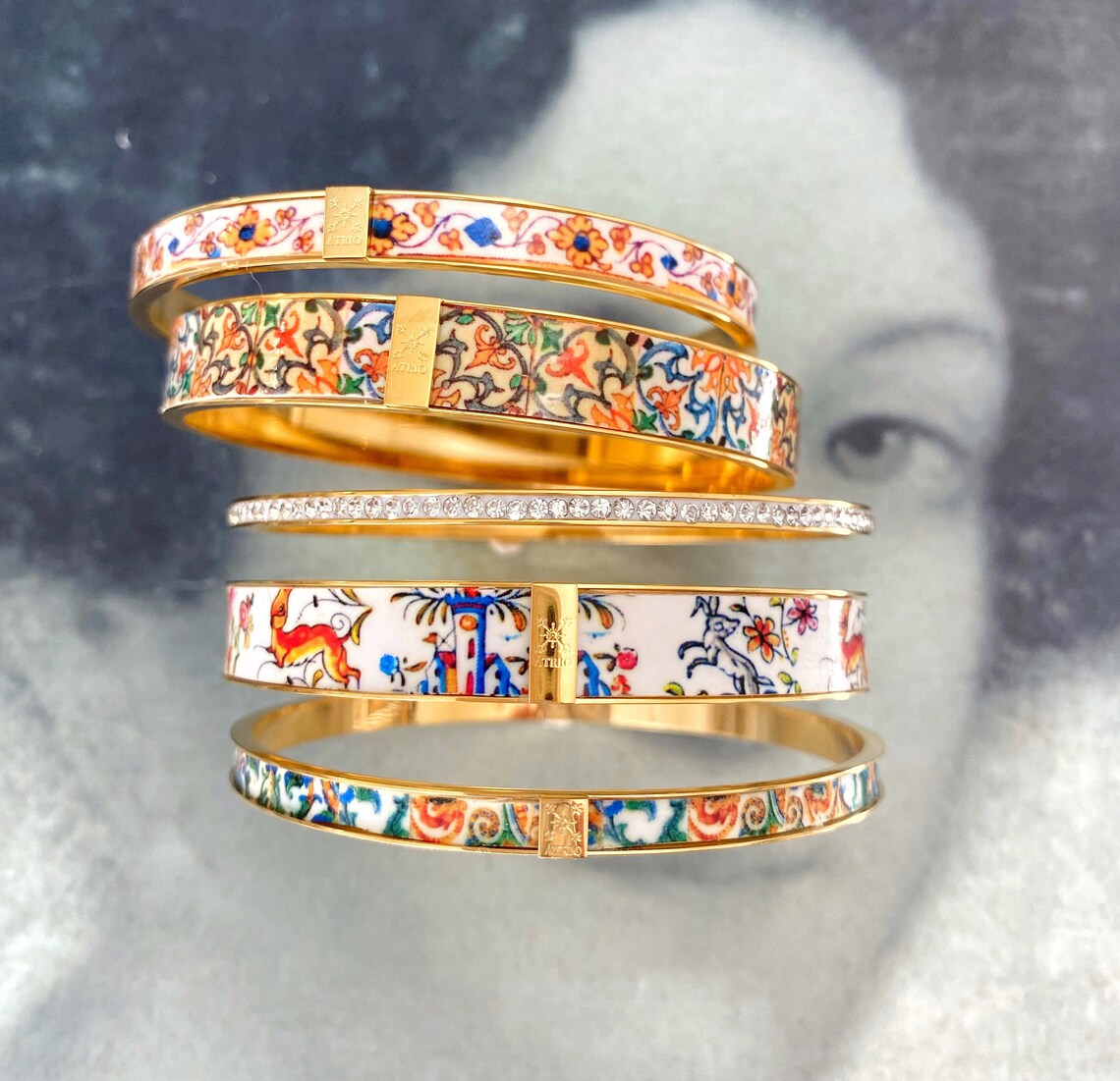 Atrio Bangles Bracelets Set Portugal Tile Border Orange Azulejo - Set ...