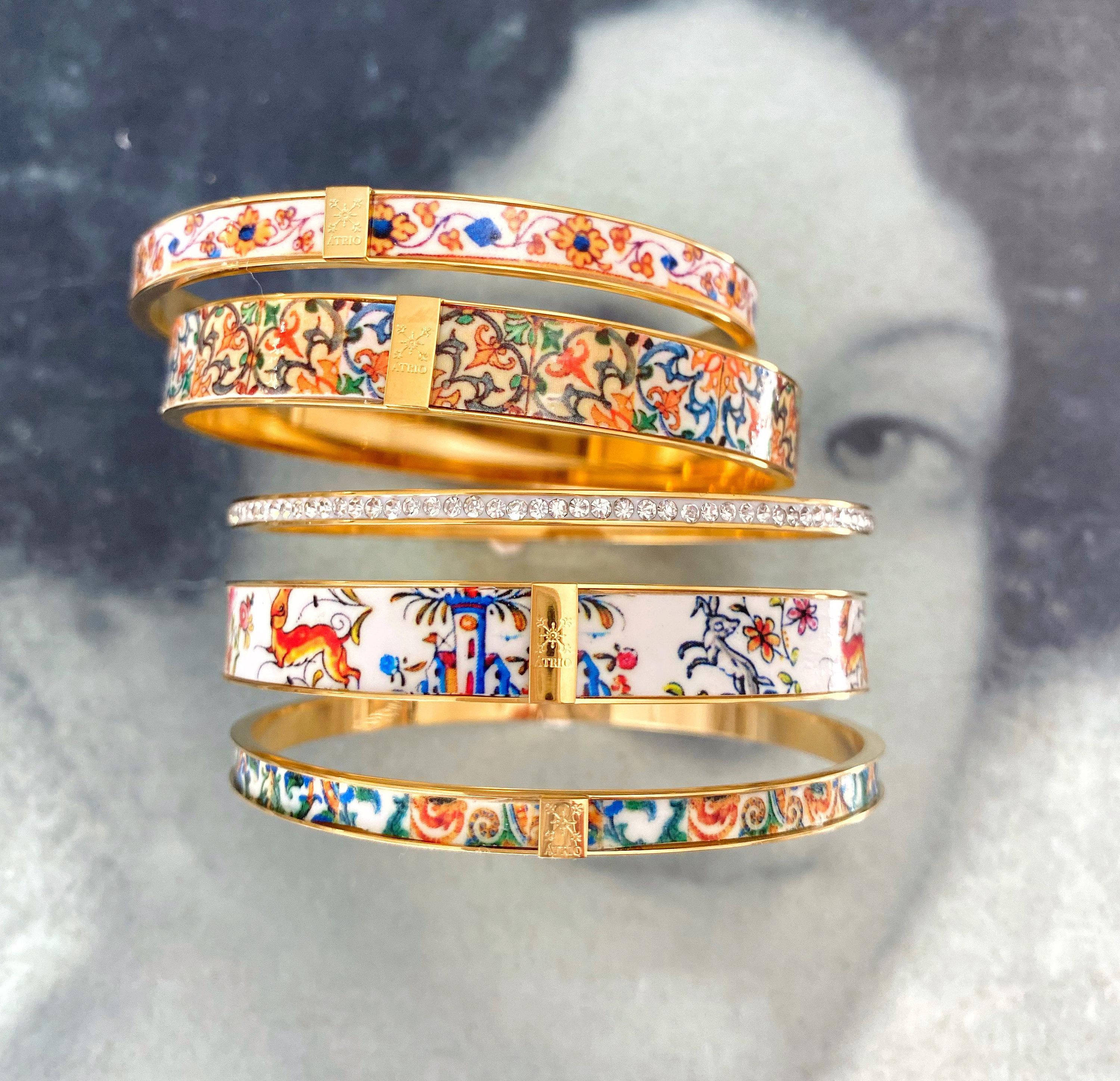 Atrio Bangles Bracelets Set Portugal Tile Border Orange Azulejo - Set ...