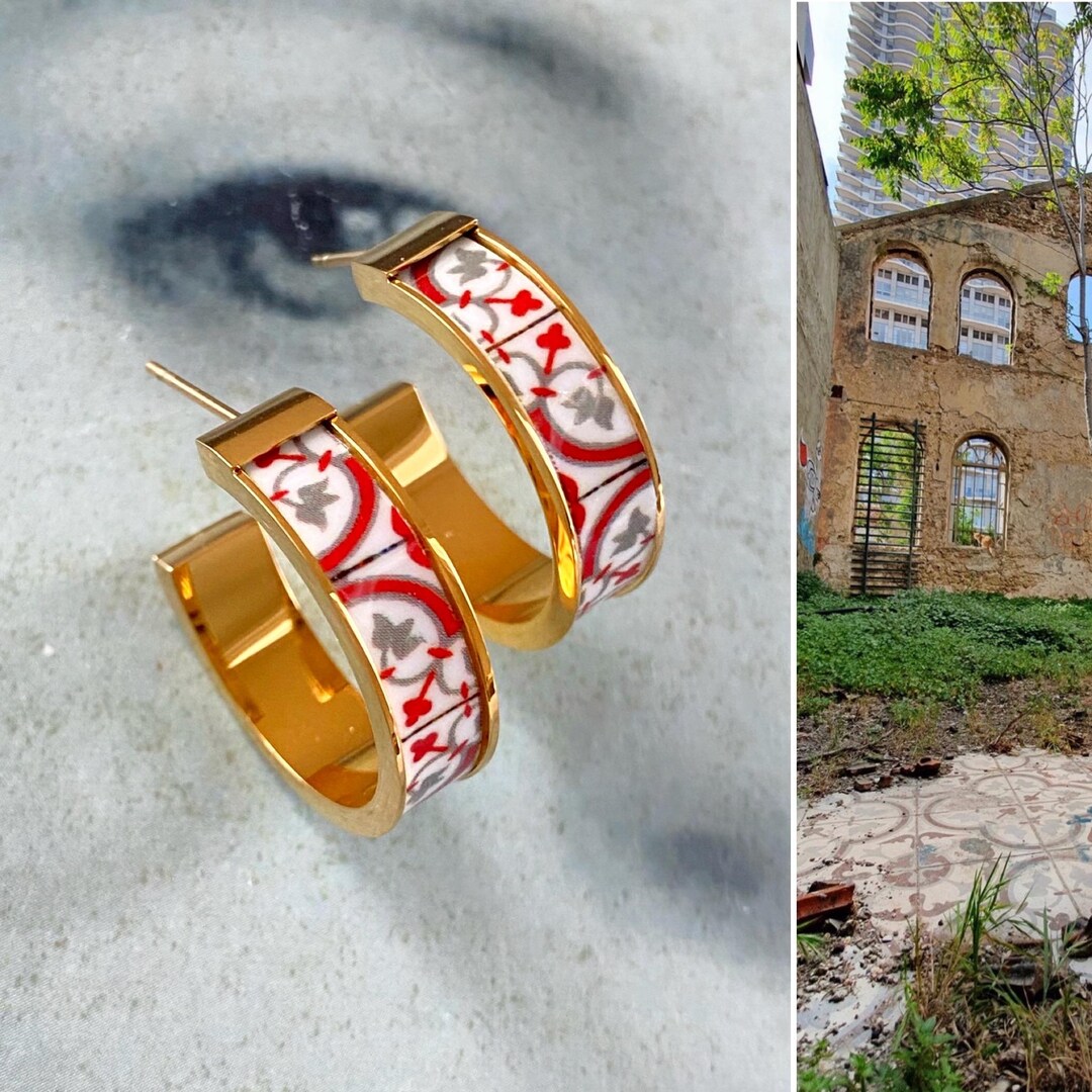 Hoops Earrings Atrio Tiles Israel Tel Aviv Antique Tiles Jew Jewish ...