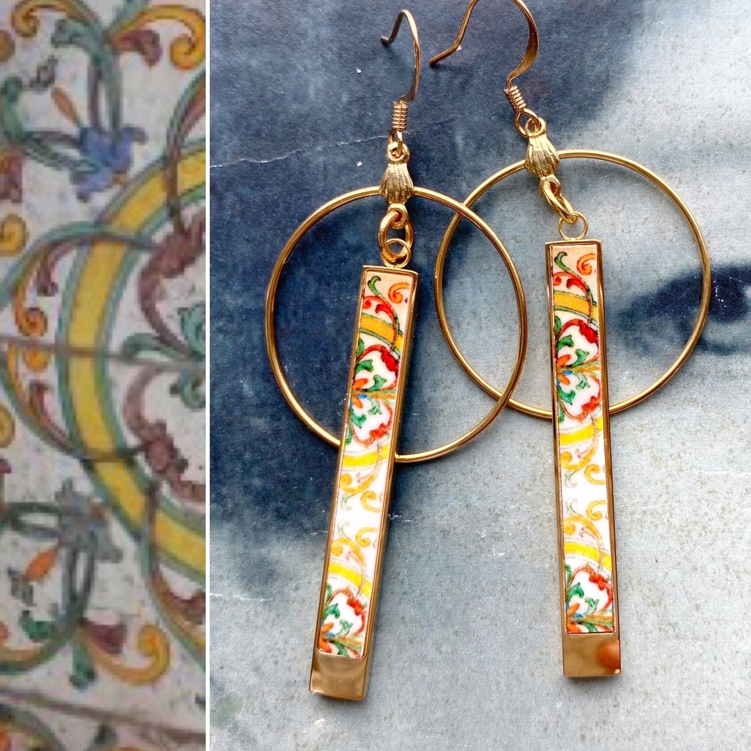 Atrio Hoops Earrings Tile Capri Italy Italian Circle Bar Earrings ...