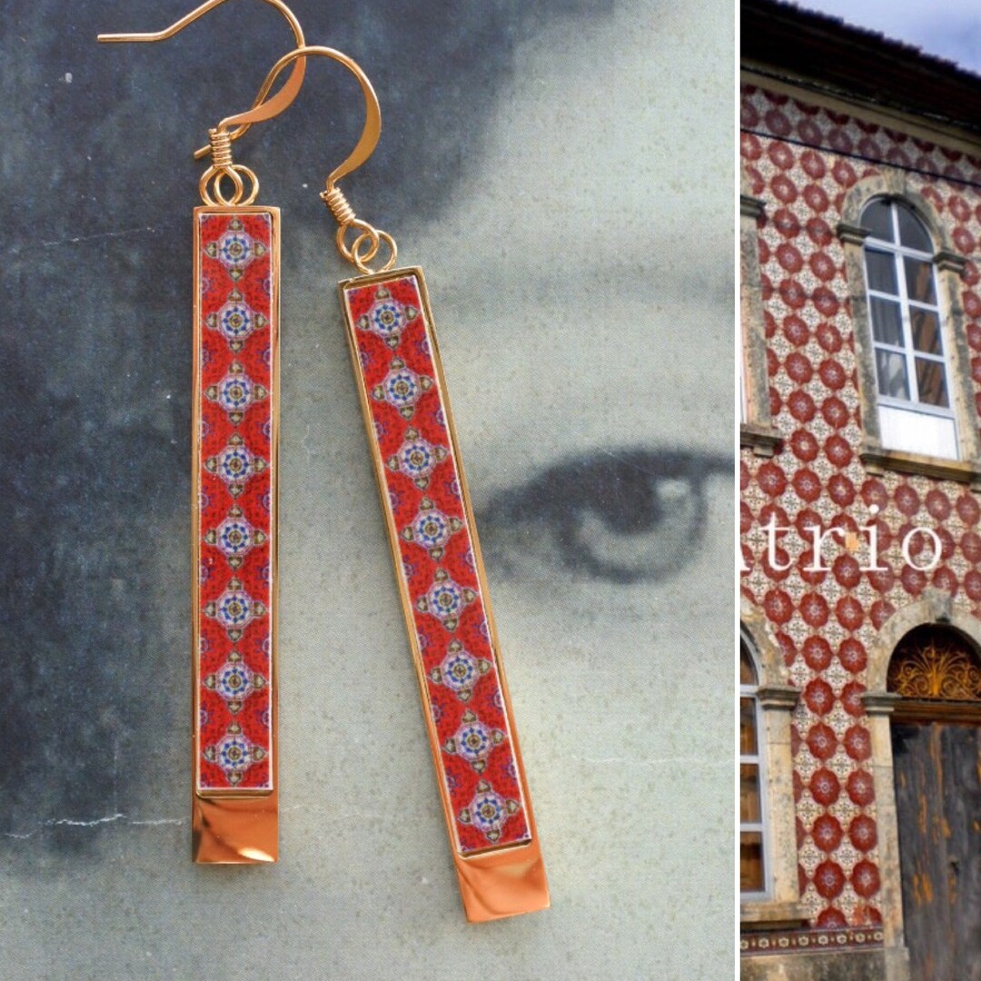 Earrings Red Tile Atrio Matchstick Bar Portugal Azulejos Válega Minimal ...