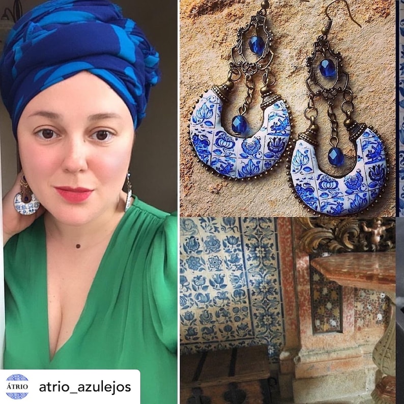 Ethnic Bohemian Gypsy Persian Earrings Portugal Antique Azulejo Tile ...