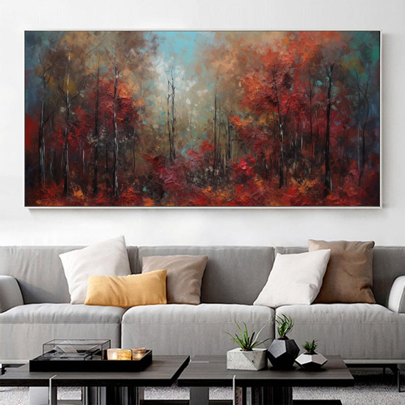 Abstract Colorful Forest Oil Painting on Canvas Original Autumn ...