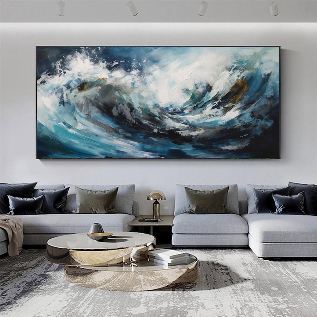 Abstract Blue Ocean Oil Painting on Canvas Original Sea Waves Artwork ...