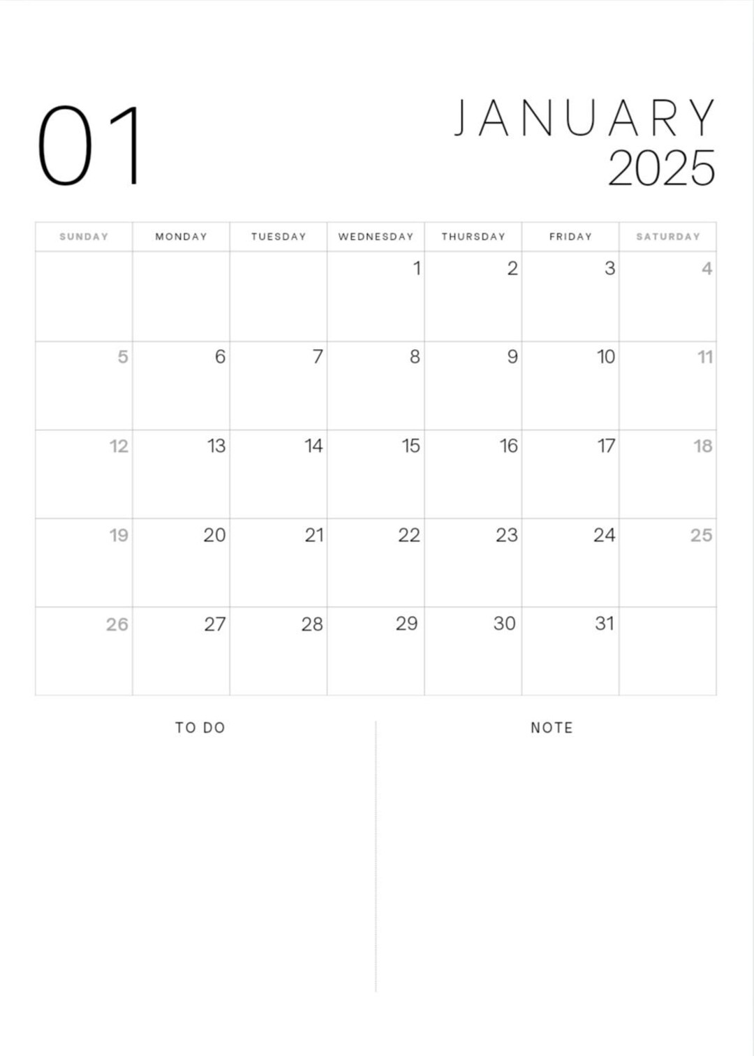 Simple Black and White Calendar Download Printable Minimalistic - Etsy