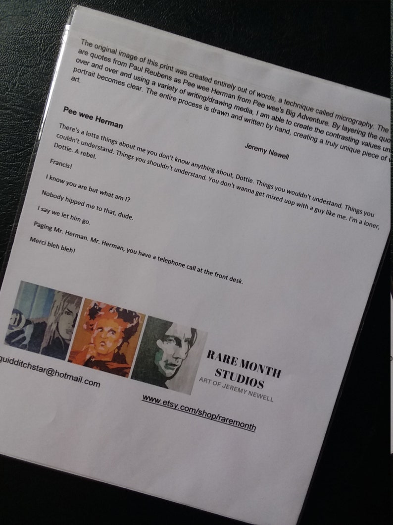 Pee Wee Herman Word Art Print Look Close, Made of Words! - Etsy