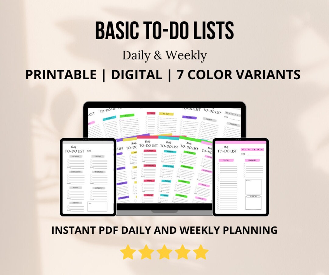Daily and Weekly To-do Lists - Printable & Digital - Etsy