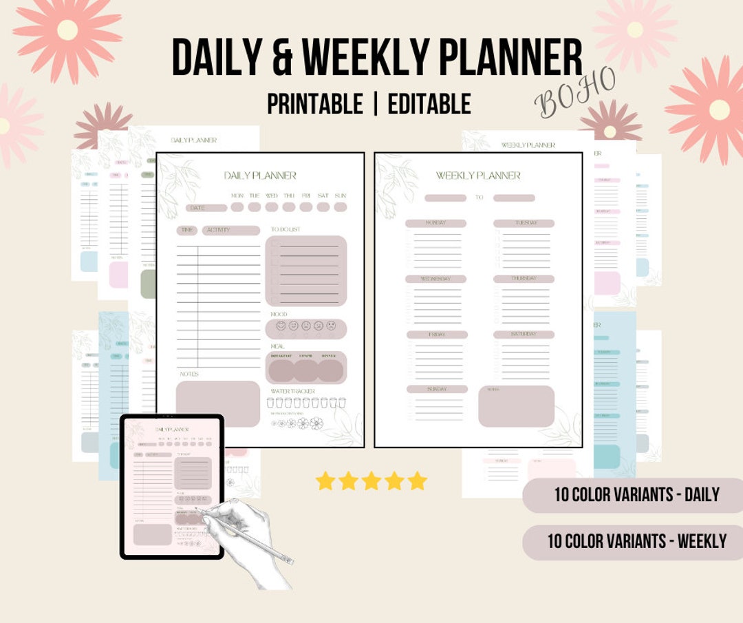 Daily and Weekly Planners in Boho Aesthetic Style - Etsy