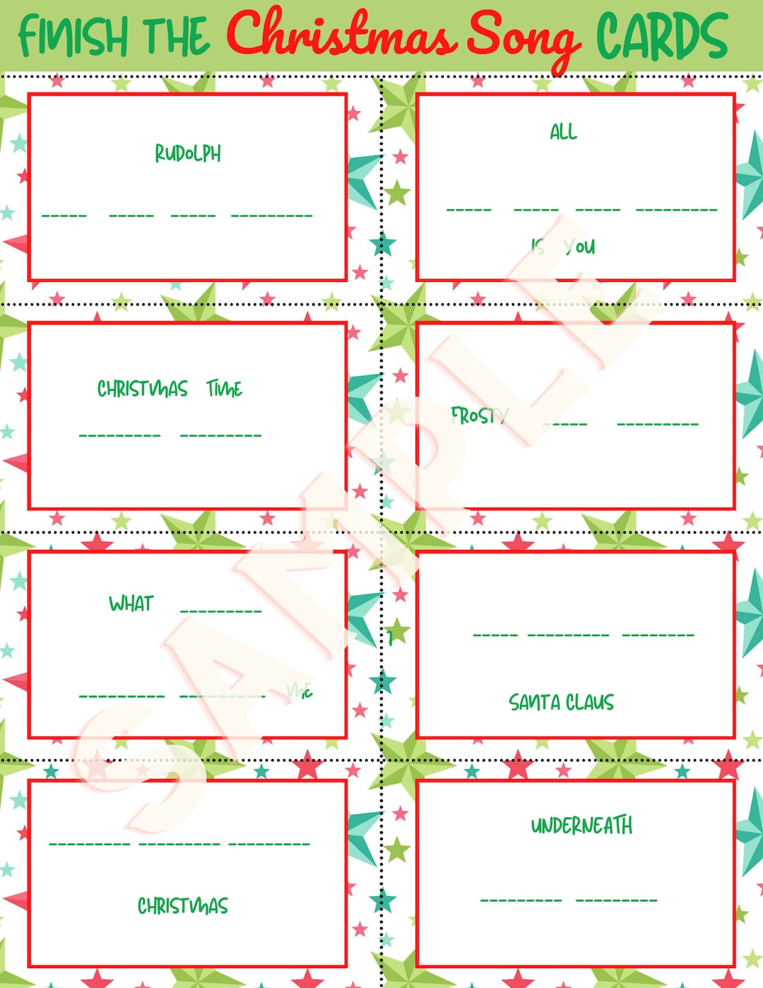 Printable Finish the Christmas Song Game - Etsy