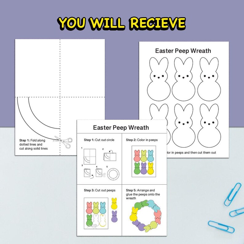 Easter Peeps Wreath Craft Printable | Kids Activity PDF | Spring ...