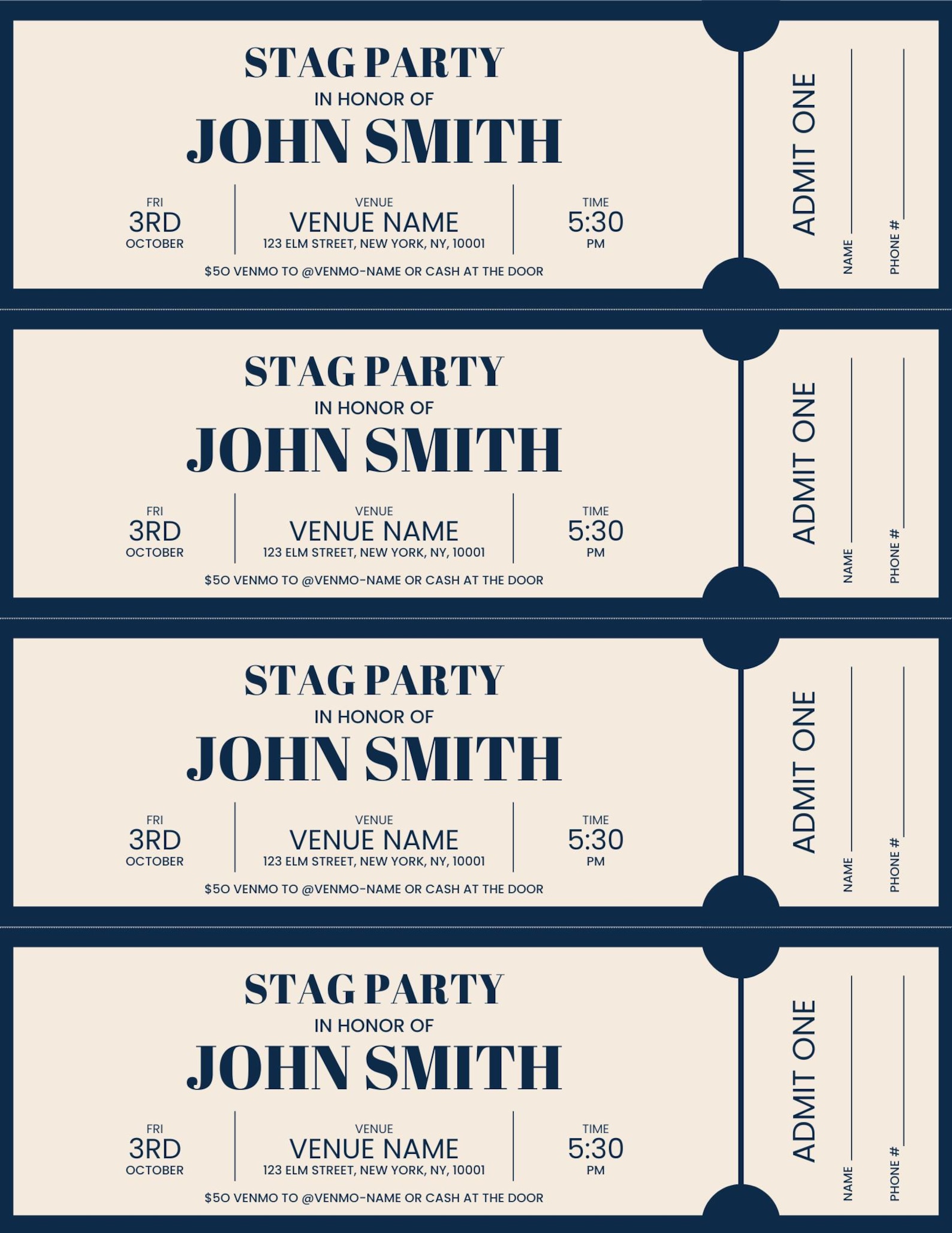 Stag Party Ticket Sheet - Etsy