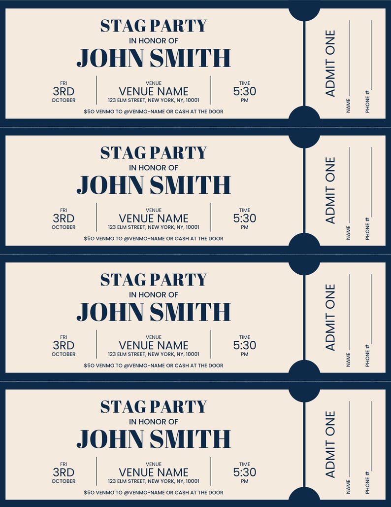 Stag Party Ticket Sheet - Etsy