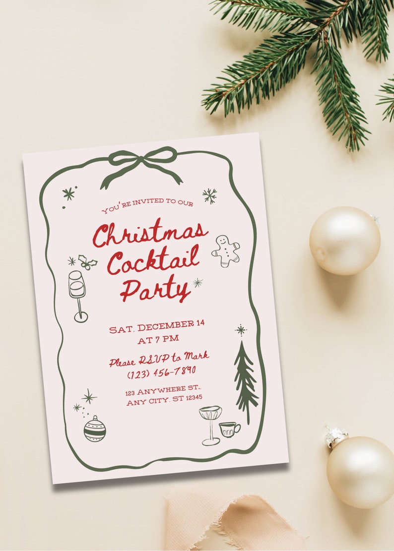 Simple Christmas Cocktail Party Invite - Etsy