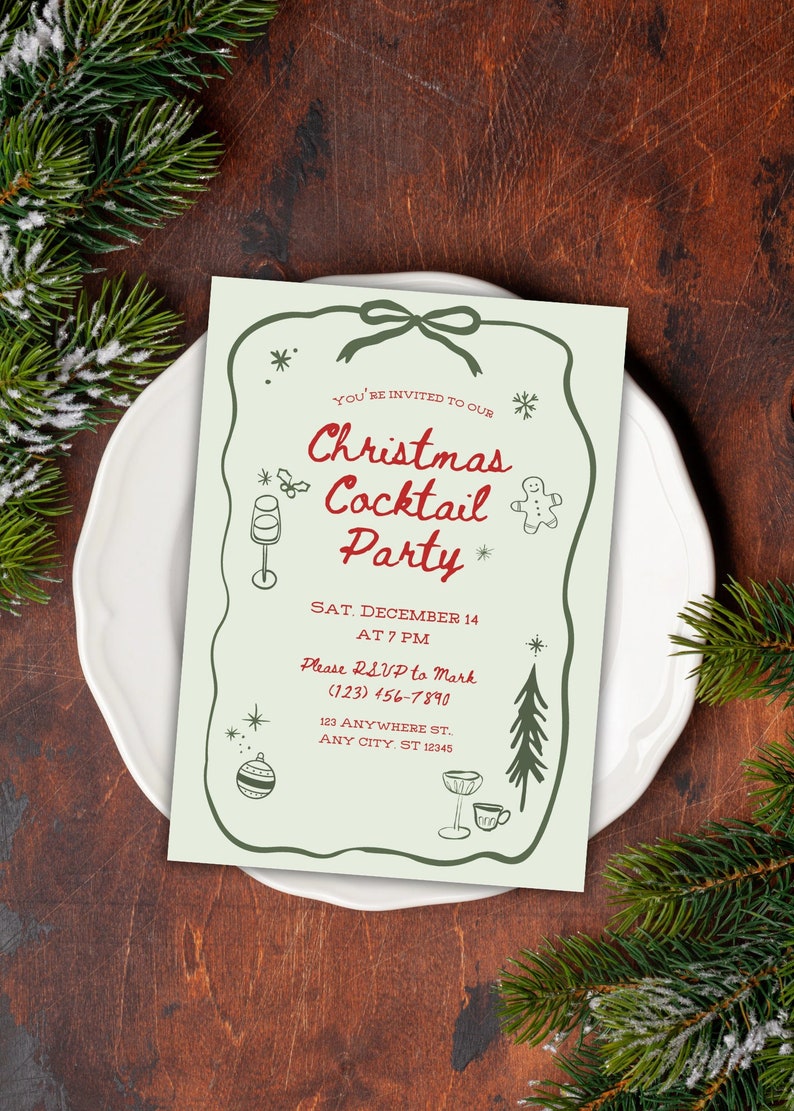 Simple Christmas Cocktail Party Invite - Etsy
